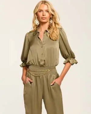 Ramy Brook Dina Short Sleeve Button Down Jumpsuit