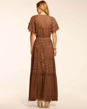 Ramy Brook Janis Cotton Eyelet Tie Front Coverup Maxi Dress - Beach Brown