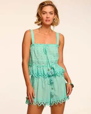Ramy Brook Amina Cotton Eyelet Coverup Top - Seaglass