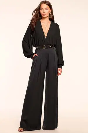 Ramy Brook Oscar Pleated Wide Leg Pant - Black