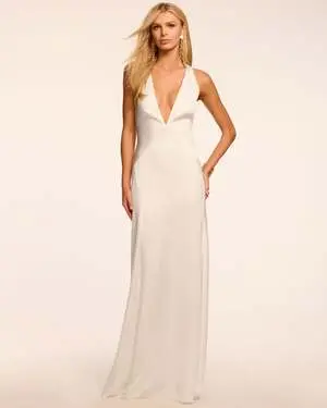 Ramy Brook Belle Plunging Open Back Gown - Ivory