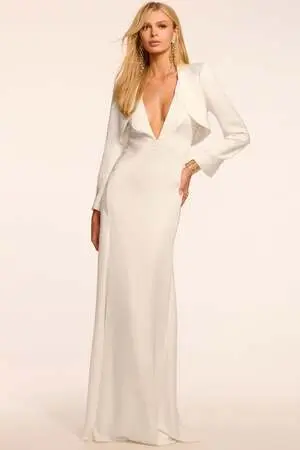 Ramy Brook Belle Plunging Open Back Gown - Ivory