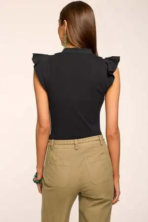 Ramy Brook Monroe Cotton Knit Combo Flutter Sleeve Top