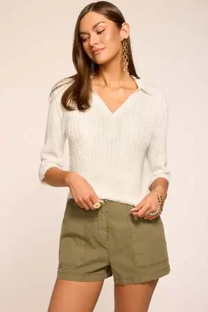 Ramy Brook Azaria Textured Knit Collared Sweater - Ivory