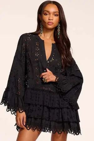 Ramy Brook Roxanne Cotton Eyelet Coverup Mini Dress - Black