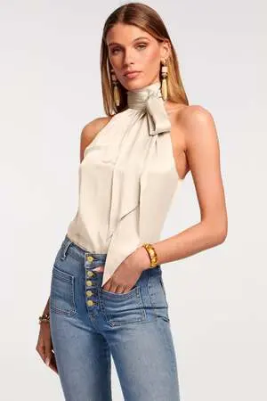 Ramy Brook Lori Silk High Neck Tank Top - Sandstone