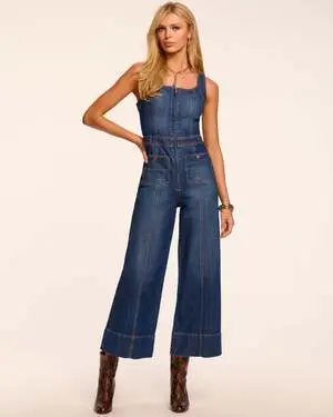 Ramy Brook Janet Cropped Wide Leg Denim Jumpsuit - Medium Wash