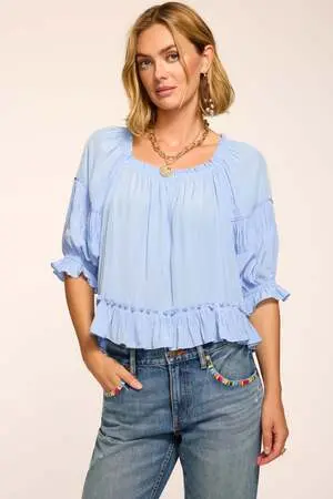 Ramy Brook Natasha Ruched Square Neck Blouse