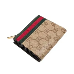 Gucci Zip Card Case With Multicolor Slots - Sand/brown