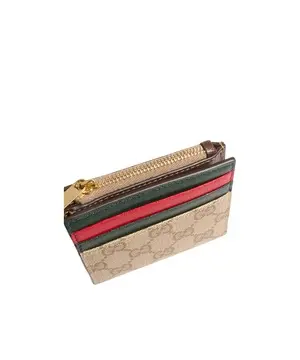 Gucci Zip Card Case With Multicolor Slots - Sand/brown