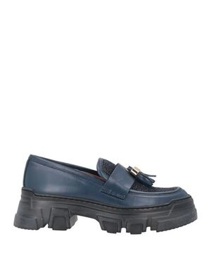 POLLINI Loafers Size Calfskin, Textile Fibers - Blue