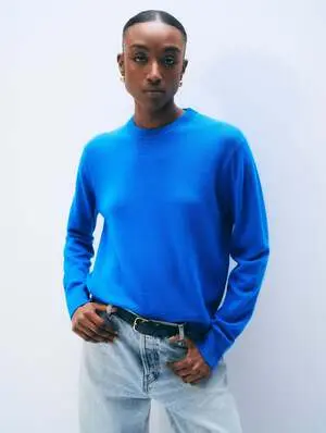 WHITE & WARREN White & Warren Cashmere Crewneck Top In Deep Navy Blue Bright Azure