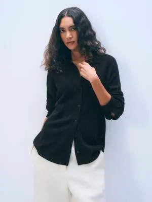 WHITE & WARREN Cashmere Button Down Sweater In Size - Black