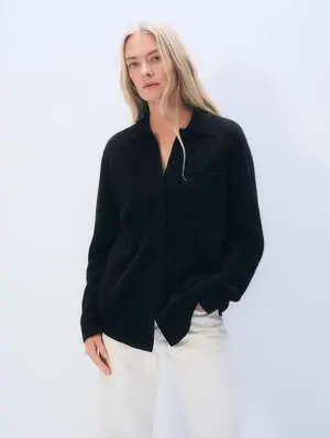WHITE & WARREN White & Warren Cashmere Button Down Sweater Black