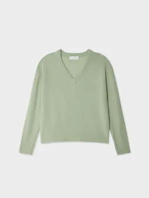 WHITE & WARREN White & Warren Cashmere V Neck In Bright Azure Mint Green