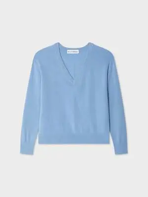 WHITE & WARREN White & Warren Cashmere V Neck In Bright Azure Soft Blue