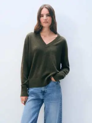 WHITE & WARREN White & Warren Cashmere V Neck In Bright Azure Thyme Heather