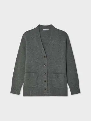 WHITE & WARREN White & Warren Cashmere Luxe Pocket Cardigan Sweater In Obsidian Blue Graphite Heather