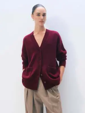 WHITE & WARREN White & Warren Cashmere Luxe Pocket Cardigan Sweater In Obsidian Blue Sangria
