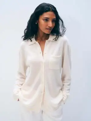 WHITE & WARREN Cashmere Button Shirt Sweater In Size - White