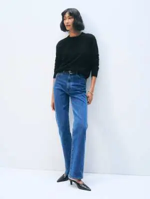 WHITE & WARREN Cashmere Rib Trim Crewneck Top - Black