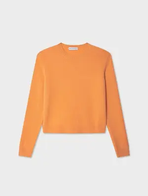WHITE & WARREN Cashmere Ribbed Trim Crewneck Top - Bright Orange