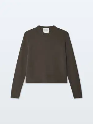 WHITE & WARREN Cashmere Ribbed Trim Crewneck Top - Deep Moss