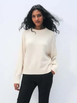 WHITE & WARREN Cotton Cashmere Crewneck Top - Ivory