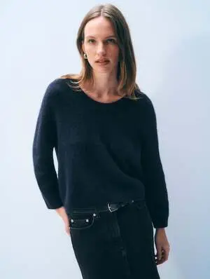 WHITE & WARREN Featherweight Cashmere Scoopneck Tee - Deep Navy Blue