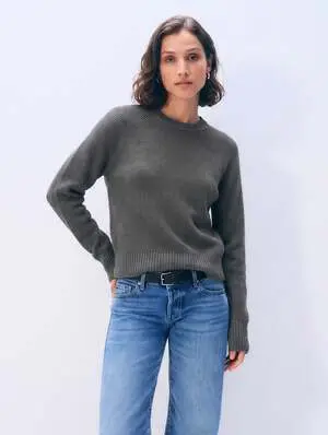 WHITE & WARREN Cashmere Waffle Knit Pullover - Graphite Heather