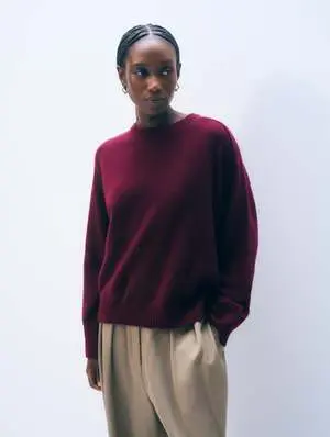 WHITE & WARREN Cashmere Saddle Sleeve Crewneck Old Top - Sangria