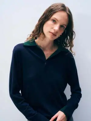 WHITE & WARREN Superfine Merino Layered Polo Sweater In Size - Green
