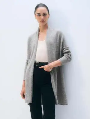 WHITE & WARREN Cashmere Trapeze Cardigan Sweater In Size - Grey