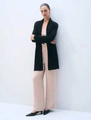 WHITE & WARREN White & Warren Cashmere Trapeze Cardigan Sweater In Grey Heather Black
