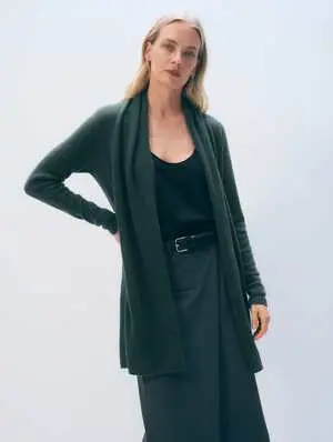 WHITE & WARREN White & Warren Cashmere Trapeze Cardigan Sweater In Grey Heather Juniper Green