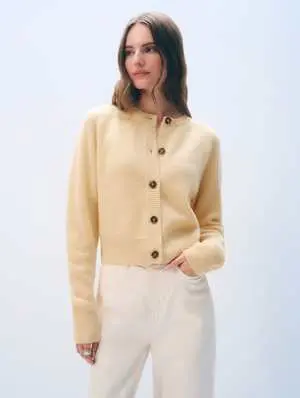 WHITE & WARREN Cashmere Waffle Cardigan Sweater - Cornsilk