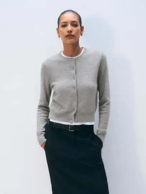 WHITE & WARREN WHITE & WARREN Cashmere Crewneck Cardigan Grey