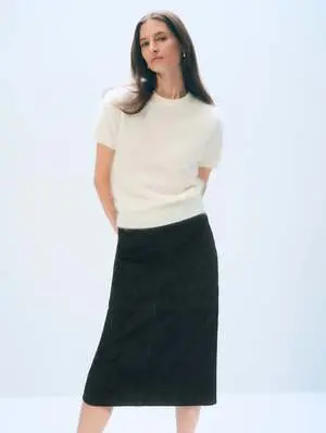 WHITE & WARREN Brushed Cashmere Short Sleeve Top - Ivory