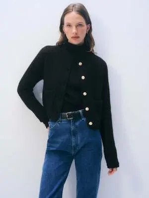 WHITE & WARREN Cashmere Luxe Cable Cardigan Sweater - Black