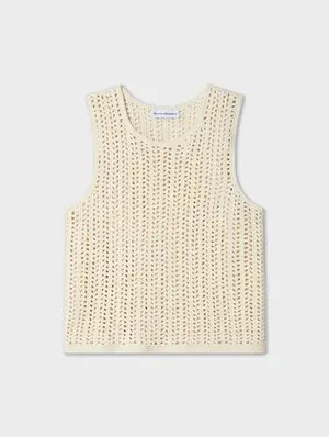 WHITE & WARREN Hand Crochet Lofty Cotton Tank Top - Ivory