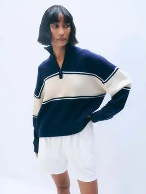WHITE & WARREN Cashmere Blend Quarter Zip Sweater - Navy