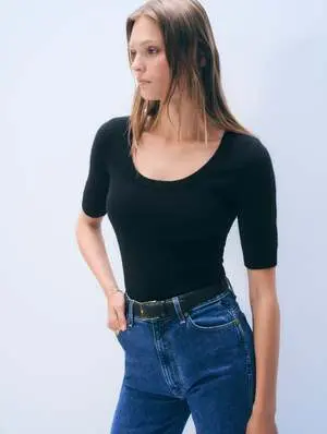 WHITE & WARREN White & Warren Cashmere Scoop Neck Top In Black Black