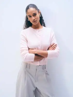 WHITE & WARREN Cashmere Crewneck Cardigan Sweater In Size - Pink