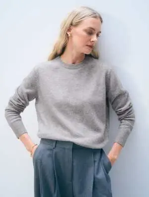 WHITE & WARREN Cashmere Crewneck Top In Size - Grey