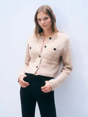 WHITE & WARREN Cashmere Windowpane Jacket Sweater