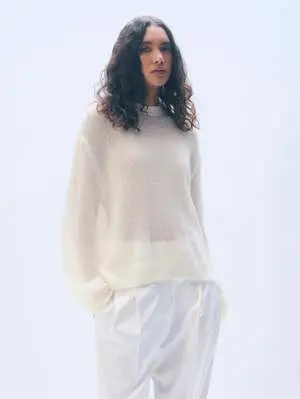 WHITE & WARREN Mohair Luxe Oversized Crewneck 1 Top In Size - Ivory