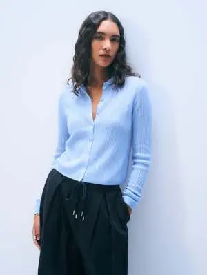 WHITE & WARREN Cashmere Pointelle Shirt Sweater In Size