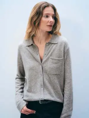WHITE & WARREN Cashmere Button-down Sweater - Grey
