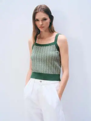 WHITE & WARREN Boucle Tank Top In Size In Cotton/polyester - Green