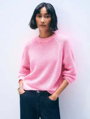 WHITE & WARREN Cashmere Mesh Sweatshirt In Size - Pink
